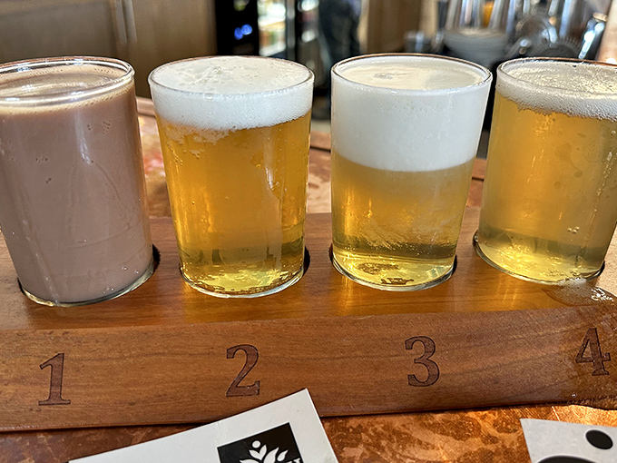 A flight of liquid sunshine, numbered for your drinking pleasure. Beer tasting is basically adult education, and I'm here for the whole semester.