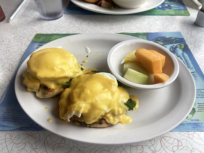Eggs Benedict: the aristocrat of breakfast foods. That hollandaise sauce is wearing a yellow tuxedo to the morning party.