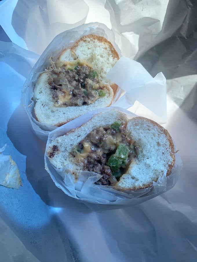 Cross-section perfection reveals the sandwich's soul. Like reading someone's diary, but much more socially acceptable.