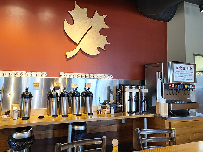 Self-serve heaven awaits at this beverage station where coffee dreams and refill fantasies come alive.