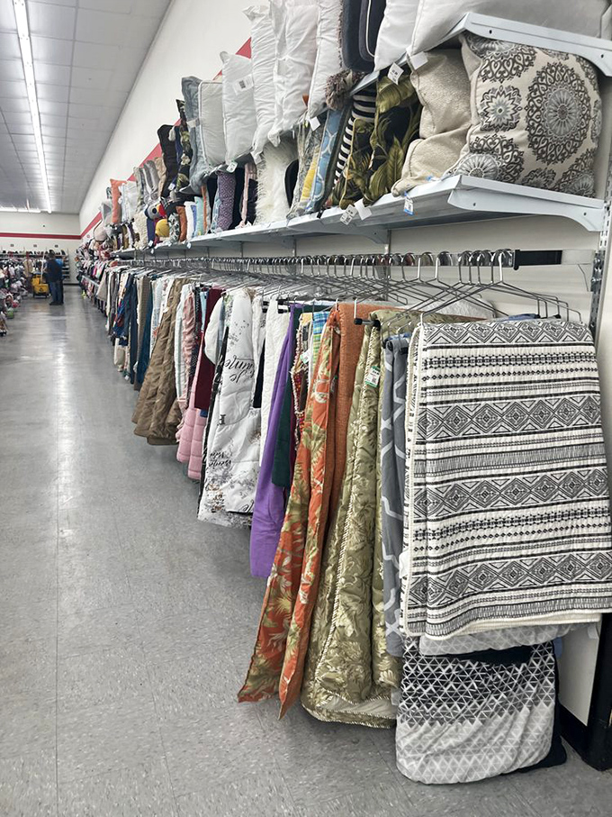 Textile treasures line the aisles&mdash;from everyday linens to ornate bedspreads that might have graced a designer showroom in their first life.