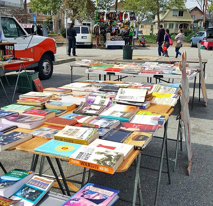 Literary treasures spread across tables like an analog internet, each book a doorway to another world for just a few dollars.