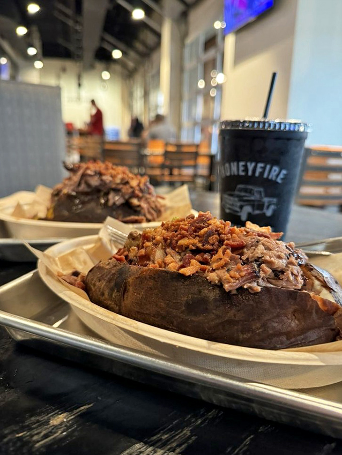 A loaded baked potato that's dressed for success &ndash; topped with enough barbecue to make you question why you ever ate potatoes any other way.