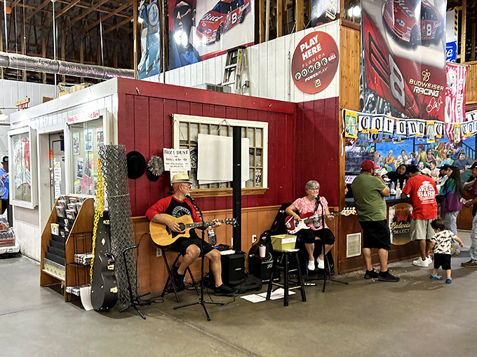 Live music adds the perfect soundtrack to your treasure hunt. These impromptu performances turn shopping into an unexpected concert experience.