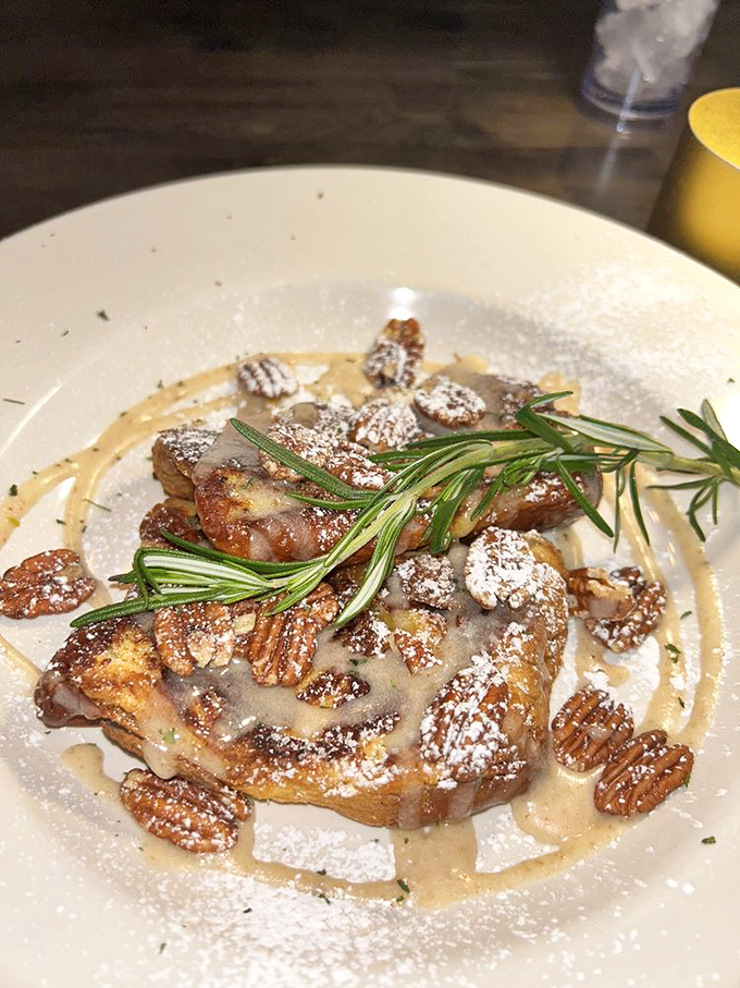 This butter pecan waffle isn't just breakfast&mdash;it's dessert with an alibi. The powdered sugar is just showing off at this point.