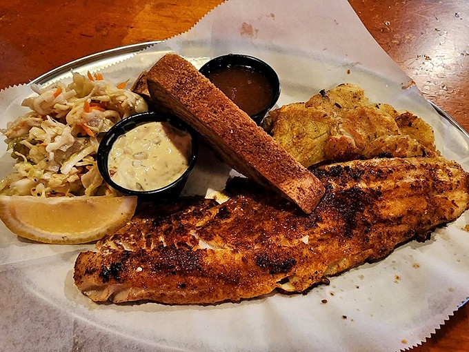 Cajun walleye that brings just enough heat to make you feel alive. That potato pancake is the unsung hero of this plate.