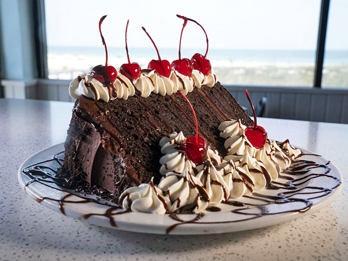 When a chocolate cake looks this decadent, it's not dessert&mdash;it's the grand finale your seafood feast deserves, complete with cherry standing ovation.