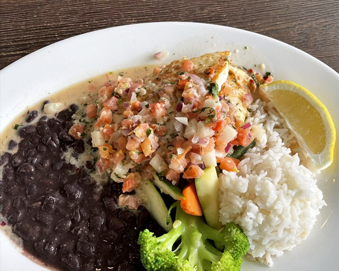 A seafood plate that's both a feast for the eyes and the stomach. Fresh pico de gallo adds a zesty counterpoint to the richness.