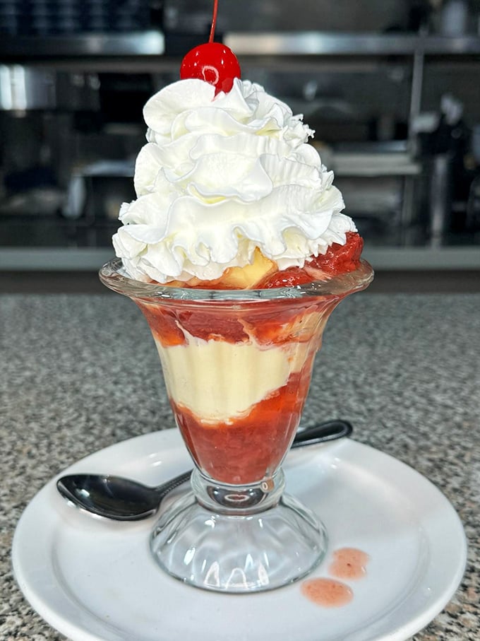 This strawberry sundae isn't just dessert&mdash;it's a towering monument to the art of indulgence, crowned with a ceremonial cherry.