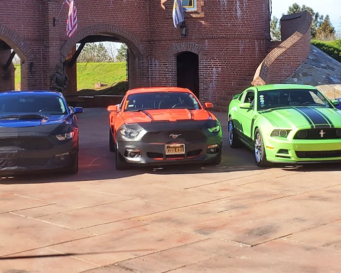 Knights of the Round Fender! Modern steeds of steel parked beneath ancient-inspired arches&mdash;a time-travel traffic jam I'd happily get stuck in.