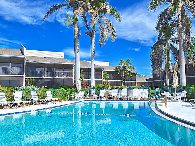 Resort pools surrounded by royal palms: Florida's version of a Renaissance painting, just with more sunscreen.