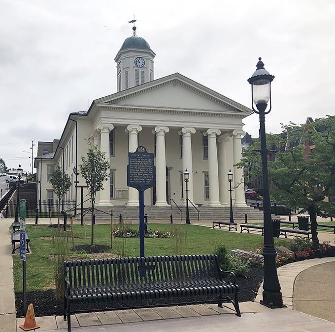 The Centre County Courthouse stands proudly, its columns and clock tower suggesting that justice here comes with a side of architectural splendor.