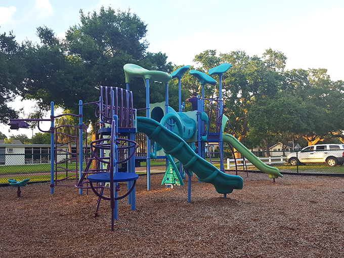 Colorful playground equipment stands ready for tiny adventurers, proving Gulfport understands that retirement doesn't mean grandkids should be bored. 