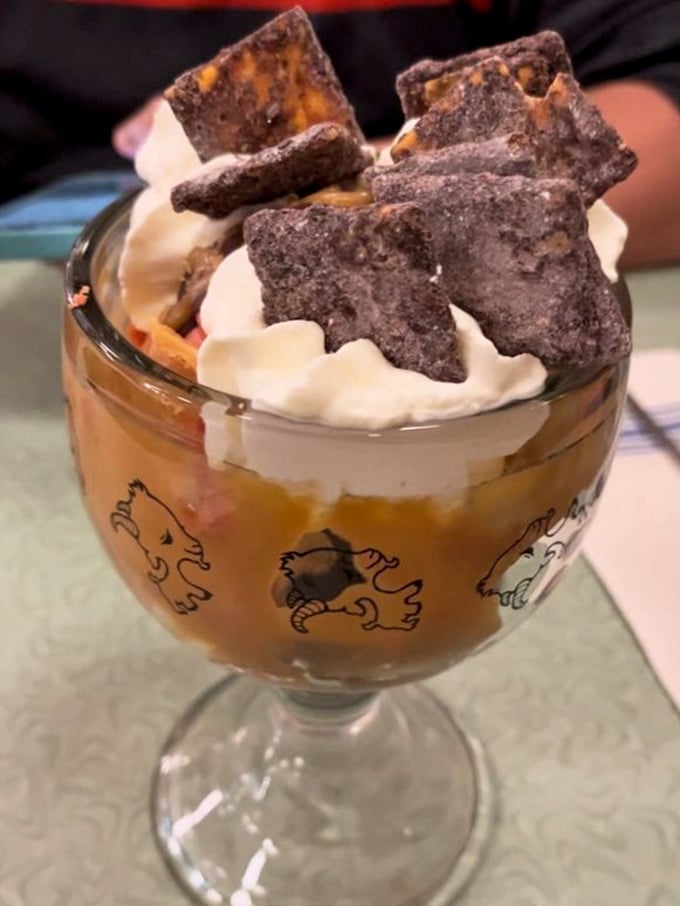 Dessert or art installation? This sundae featuring what appears to be chocolate Cheez-Its proves that playfulness and deliciousness aren't mutually exclusive.