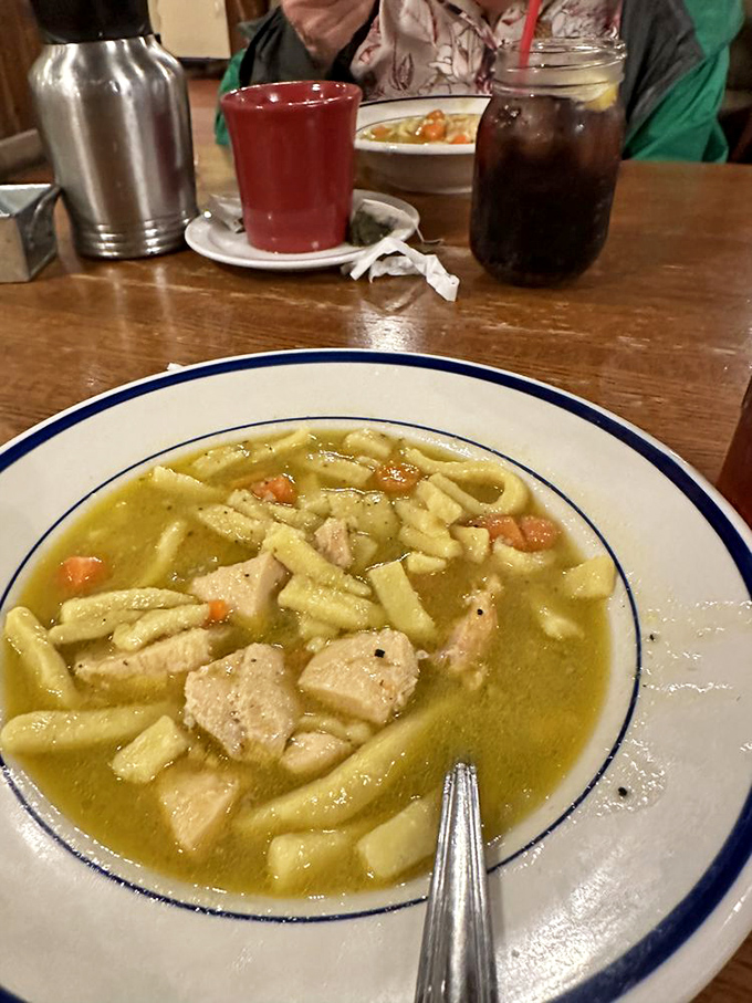 Chicken noodle soup that looks like it could cure anything from homesickness to the common cold &ndash; comfort in a bowl.