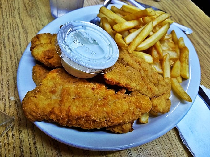 Crispy on the outside, juicy within&mdash;these chicken strips and fries are what fast food chains have been trying to replicate for decades.
