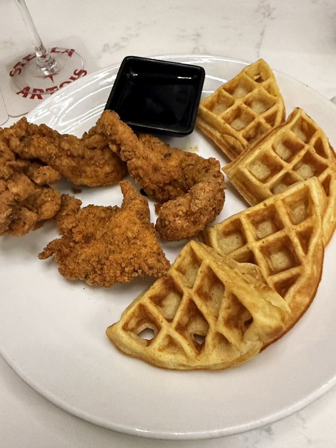 Breakfast meets dinner in this delicious liaison. Crispy chicken and golden waffles&mdash;a combination that proves opposites really do attract.