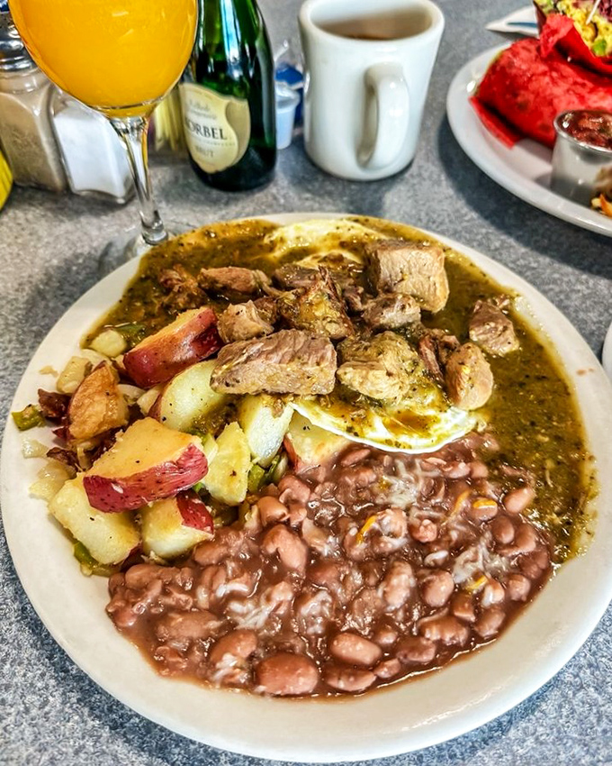 Chile verde that would make your abuela proud, swimming alongside beans that didn't come from any can. This is California comfort in a bowl.