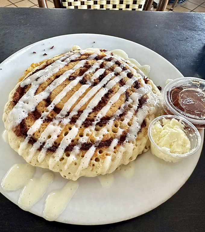 These aren't just pancakes&mdash;they're dessert masquerading as breakfast. Cinnamon swirl with cream cheese drizzle that makes Monday feel like Saturday.