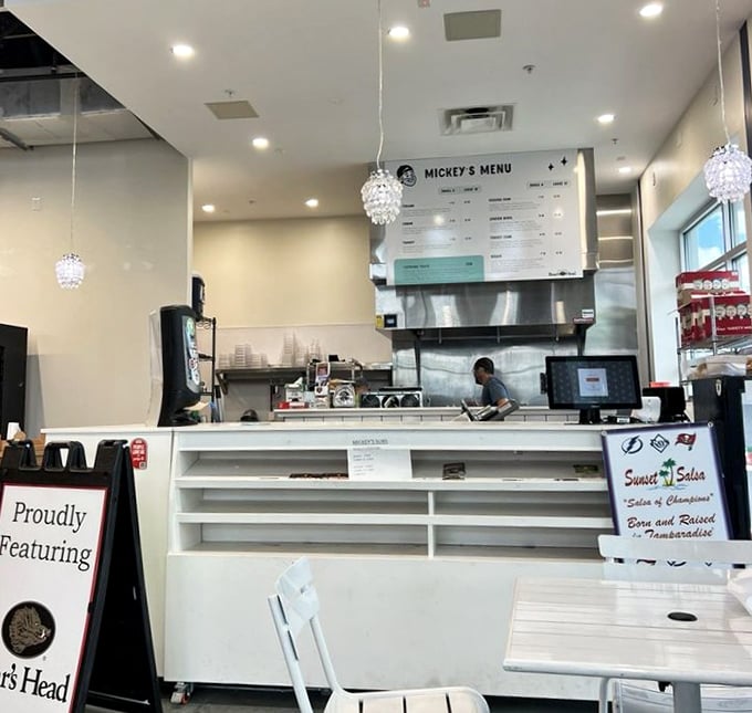 The counter at Mickey's newer location maintains the same commitment to quality with a slightly more polished presentation and Tampa sports pride.