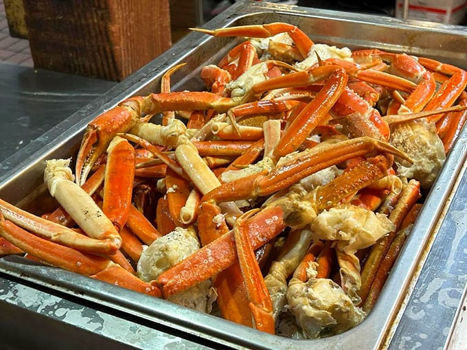 Snow crab legs piled high &ndash; nature's way of saying "you're going to need those extra napkins" and "yes, it's worth the effort."