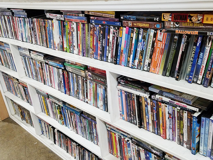 DVD shelves that rival extinct video stores. Find everything from forgotten rom-coms to documentaries someone bought but never quite got around to watching.