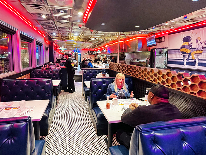 Where strangers become neighbors and calories don't count&mdash;the diner's blue booths and honeycomb walls create the perfect backdrop for life's conversations.