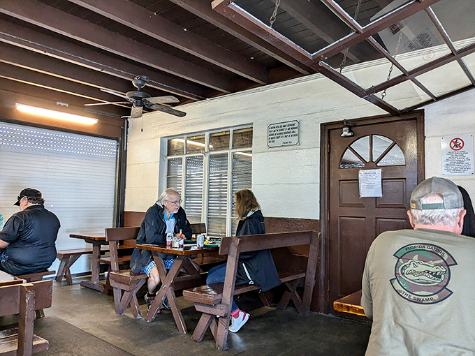 The covered outdoor seating area offers a perfect perch for people-watching while you devour your seafood. Florida dining in its natural habitat. 