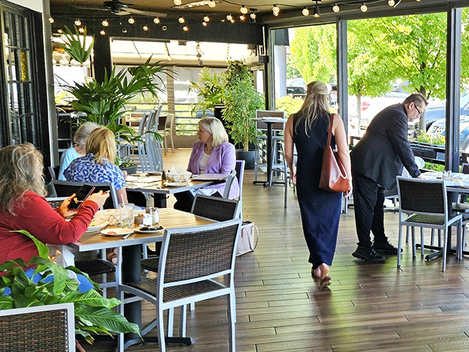 The sun-drenched patio offers a perfect setting for that "I'm-definitely-ordering-dessert" conversation with friends.