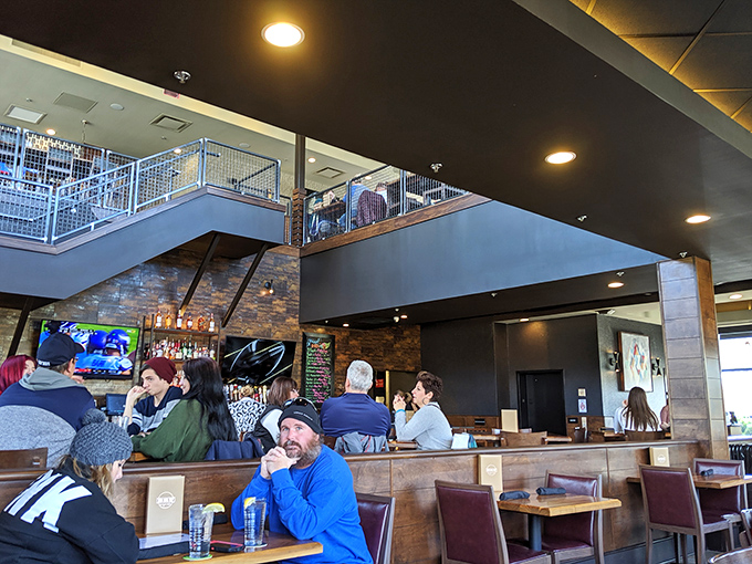 The multi-level dining space buzzes with conversation and clinking glasses&mdash;proof that good food brings people together better than any social media platform.