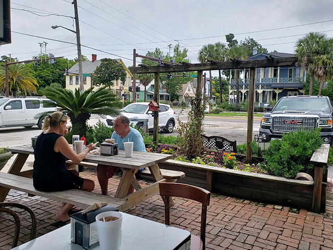 The outdoor seating area&mdash;where strangers become friends and friends become family, all united by the universal language of great food.