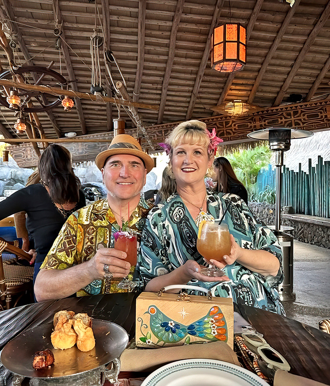 When your tropical shirts match your tropical drinks, you know you've fully committed to the Mai-Kai experience. These folks get it.