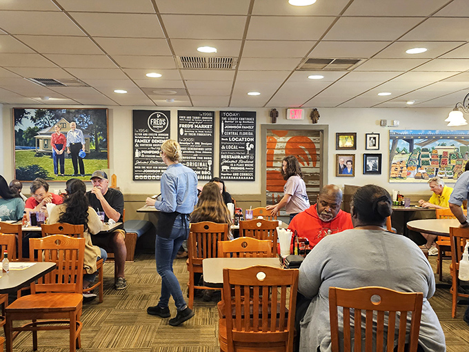 The dining room hums with the symphony of forks meeting plates and conversations flowing as freely as the sweet tea refills.