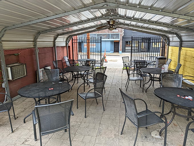 The covered patio offers a chance to enjoy your sandwich in the fresh air while still feeling connected to this Kansas City institution.