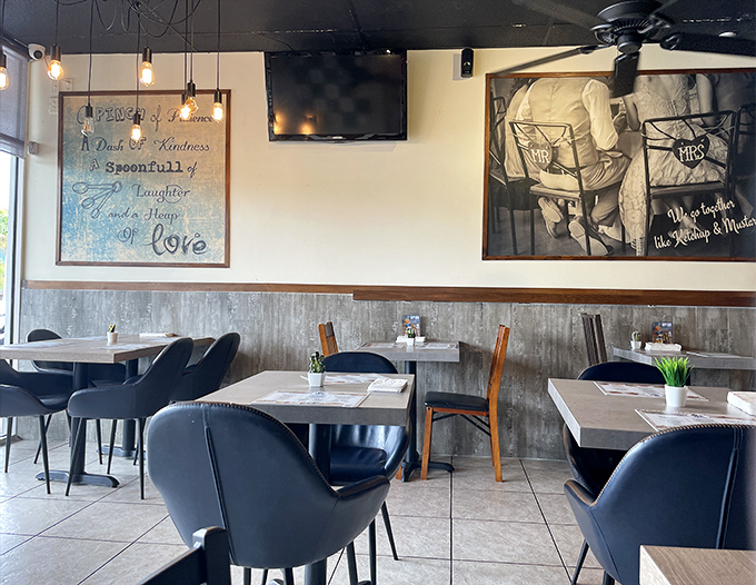 The dining area feels like that cool friend's apartment&mdash;stylish yet approachable, with art that gives you something to ponder between bites.