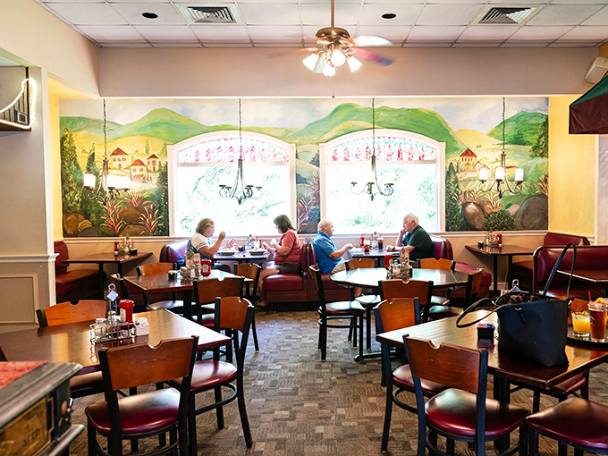 The dining area's mural transforms an ordinary meal into a Tuscan getaway, no passport required&mdash;just bring your appetite.