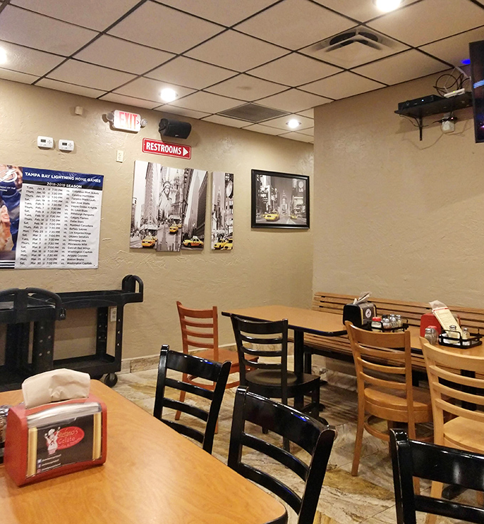 No-frills dining where the focus stays where it belongs&mdash;on the food. The New York subway system has more decoration than this place.