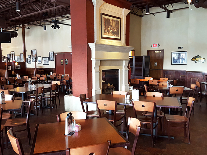 The dining room's stone fireplace and warm wood tones create that "I've just discovered my favorite new place" feeling before you've even tasted the food.