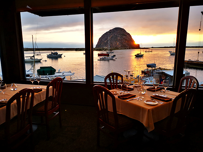 Dining with a sunset view of Morro Rock that makes you wonder if they charge extra for the million-dollar backdrop.