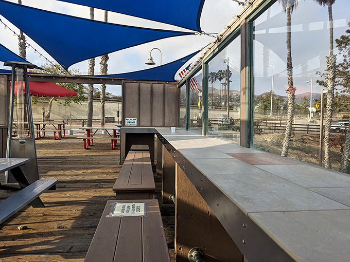 Blue shade sails and ocean breezes—nature's air conditioning for your taco feast. The architects clearly understood the assignment.