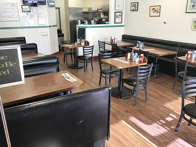 No-nonsense dining area where conversations happen and memories are made &ndash; without a single Edison bulb or reclaimed wood accent.