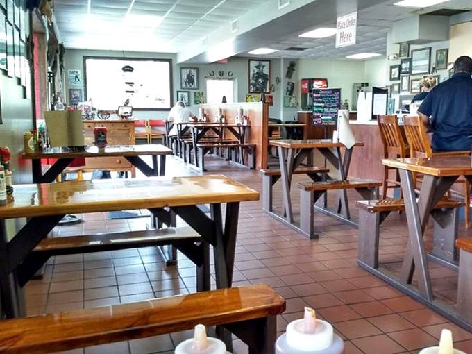 The dining area feels like your favorite uncle's rec room&mdash;unpretentious, comfortable, and focused on what matters: creating the perfect backdrop for serious eating. 