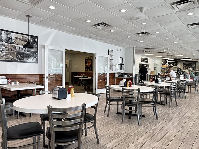 Clean lines, comfortable seating, and enough space between tables to prevent unwanted eavesdropping. A dining room that respects both aesthetics and privacy.