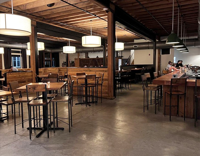 Empty tables waiting for the dinner rush&mdash;like a theater before the show, the stage is set for culinary magic.