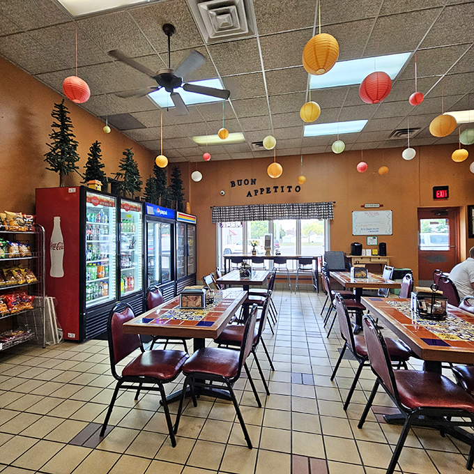"Buon Appetito" on the wall isn't just decoration &ndash; it's a promise that's kept with every bite in this cheerful, lantern-dotted dining room.