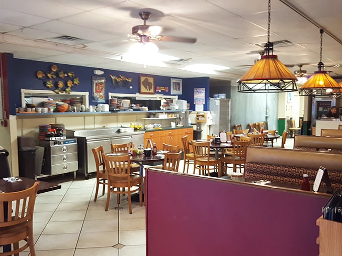 Warm lighting, wooden chairs, and nautical touches create the kind of dining room where calories somehow don't count.
