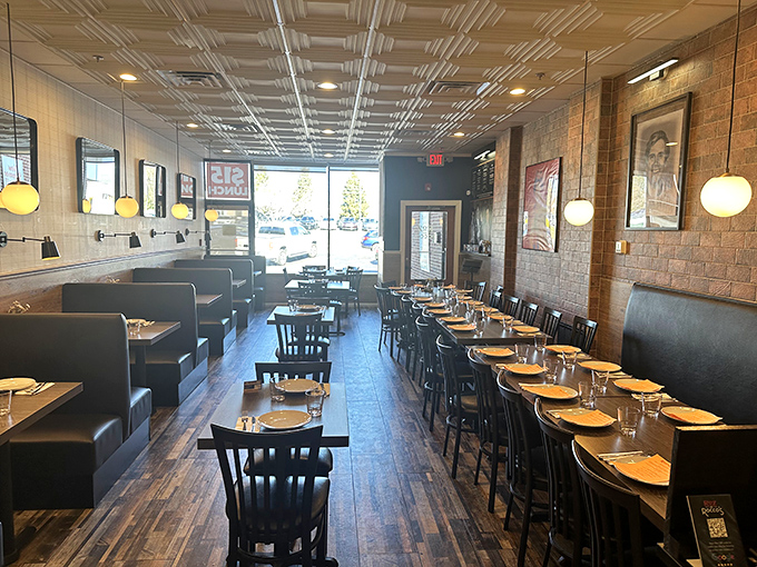 The dining room's thoughtful design creates an environment where conversation flows as easily as the wine you've brought to accompany your meal.