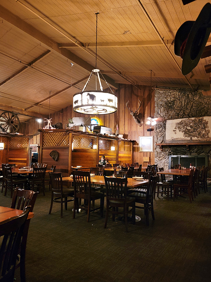 The dining room whispers stories of countless celebrations with its rustic chandeliers and mounted antlers. Empty tables never stay that way for long at Cattlemens.
