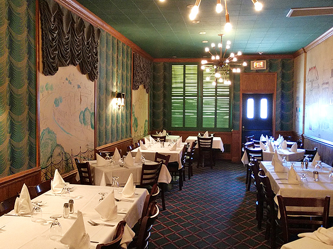 The dining room's vintage charm feels like you've wandered onto a movie set where important plot developments happen over rare steaks.