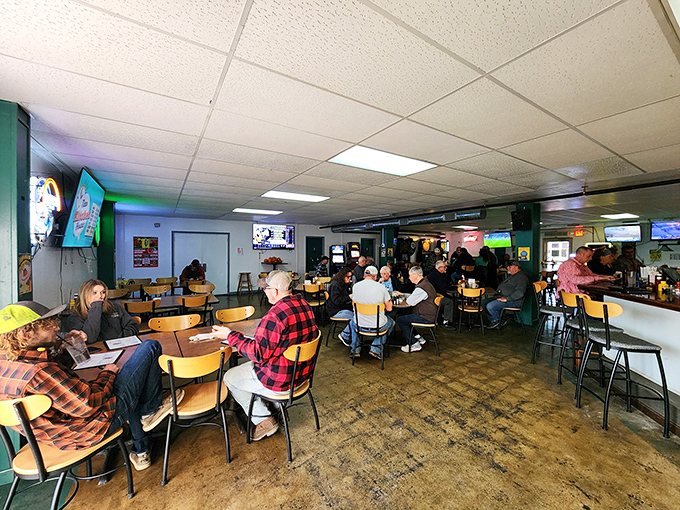 Daytime at The Backroom shows its versatile charm&mdash;TVs for sports fans, tables for hungry patrons, and that welcoming neighborhood vibe.